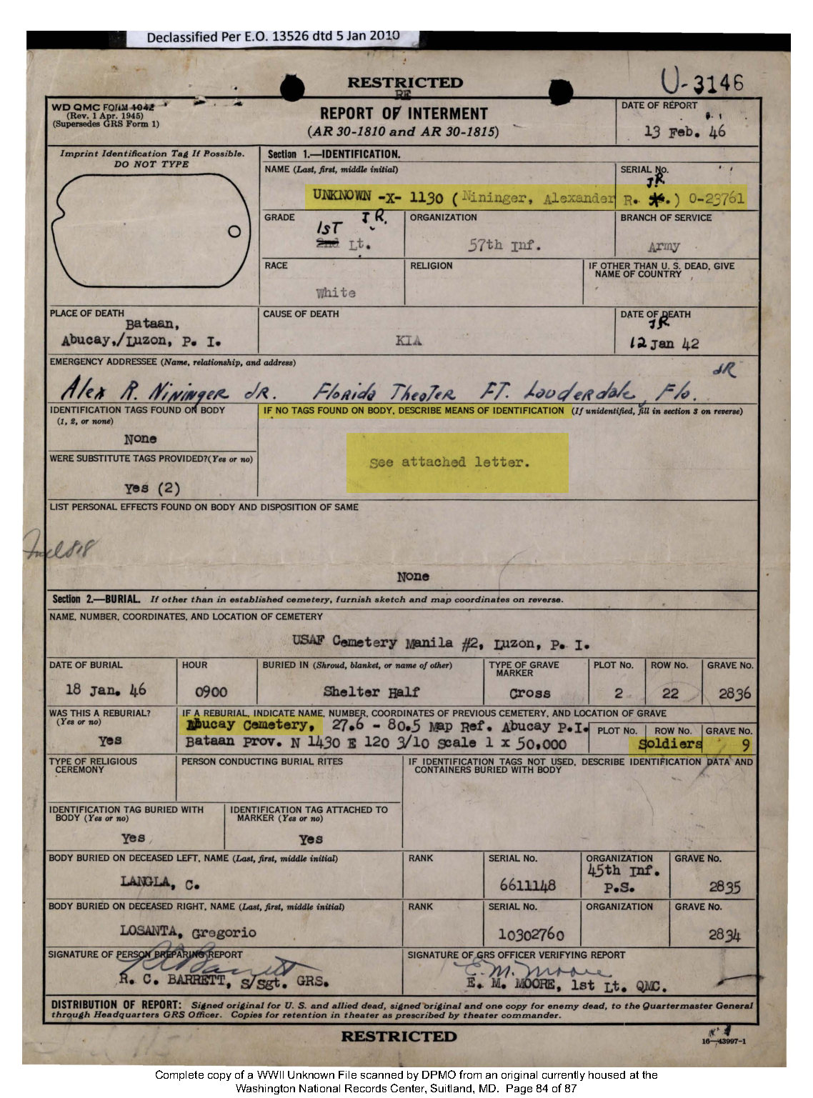 1LT Alexander Nininger 1 – Remains of Medal of Honor Recipient Not ...